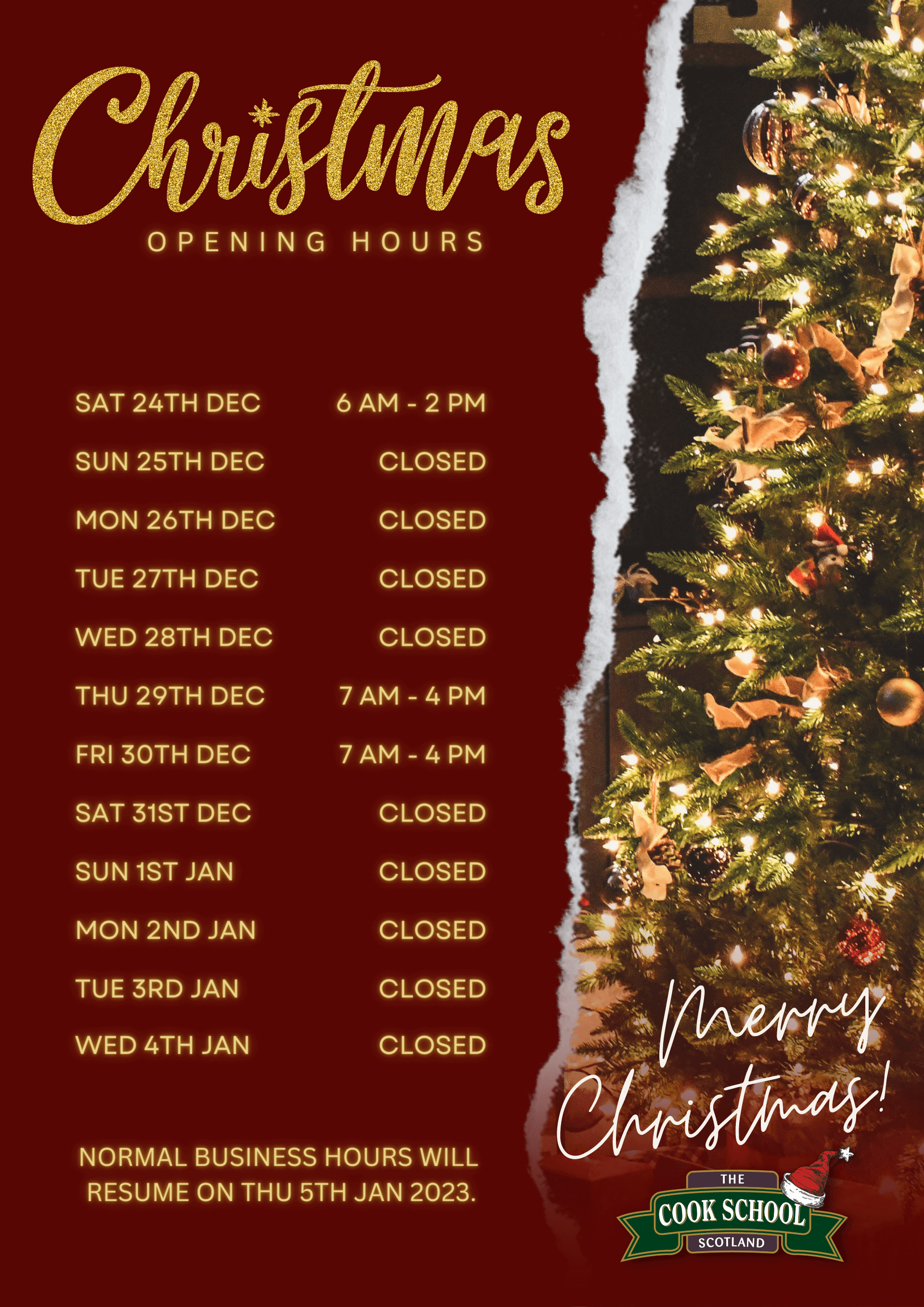 Christmas Opening Hours The Cook School Scotland